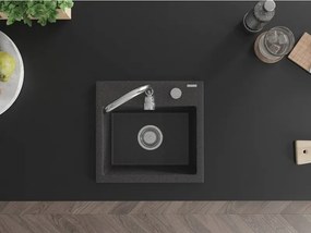 Mexen Milo granitový dřez s jednou komorou 435 x 410 mm, černý s tečkovaným vzorem, chromovaná sifon - 6505441000-76