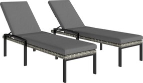sada 2 lehátek polyratanové zahradní lehátko s 5směrně nastavitelným opěradlem s nosností do 120 kg světle šedá