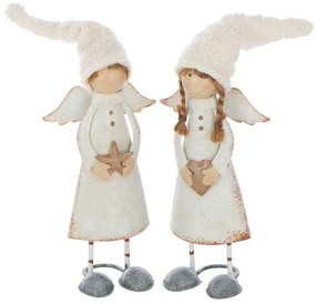 2ks bílá antik dekorace andílků s hvězdou a srdcem M - 10*7*28 cm