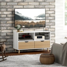 HOMCOM TV skříňka s 2 policemi a zásuvkou, 99 cm dlouhý TV stolek pro televizi, TV jednotka do obývacího pokoje, Bílá, 99 x 39 x 58,3 cm