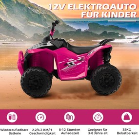 Costway Elektrická dětská čtyřkolka 12 V s rychlostí 2,2/4,3 KM/H a – růžový