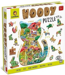 Ludattica woody domácí zvířátka, dřevěné puzzle, 48 dílků