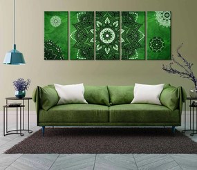 Pětidílný obraz mandala Green Velikost (šířka x výška): 125x50 cm