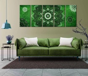 Pětidílný obraz mandala Green Velikost (šířka x výška): 100x40 cm