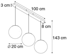 Art Deco závěsné svítidlo černé se zlatým sklem obdélníkové 3-světlo - Pallon