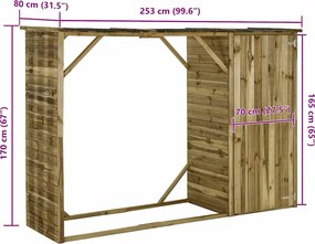 vidaXL Zahradní kůlna na dříví a nářadí borovice 253 x 80 x 170 cm [45137]