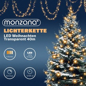 Světelný řetěz Vánoce teplá bílý 40m průhledná dálkové ovládání
