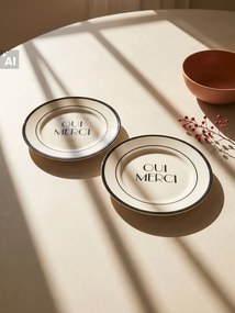 Sinsay - Keramické talíře s nápisem Oui Merci 2 pack - vícebarevná