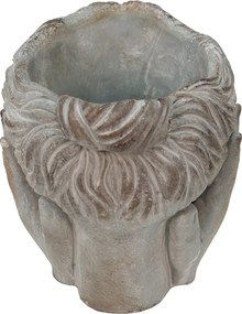 Šedý cementový květináč hlava dívky v dlaních S - 14*16*17 cm