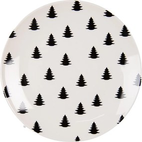 Bílo-černý porcelánový dezertní talíř se stromky Black&White X-Mas - Ø 20*2 cm