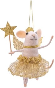Textilní ručně vyrobená vánoční ozdoba 10 cm Fairy Mouse with Wand – Sass & Belle