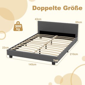 Costway Postel s LED osvětlením čalouněná s lamelovým roštem rám