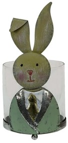 Svícen na čajovku s králíčkem v saku – 11x10x22 cm