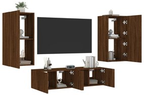 vidaXL 4dílná obývací stěna s LED hnědý dub kompozitní dřevo