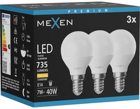 Mexen Nova 3x LED žárovka E14, G45, 7W, Teplá - 3000K, 735 lm - L101-E14-0730-01x03