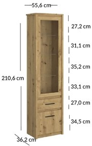 Vitrína 1d1w1s dub artisan Ayson Mebel Bos