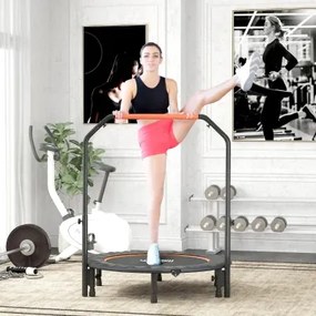 HOMCOM skládací trampolína Ø114 cm s nastavitelné rukojetí ocelový rám pro trénink nohou a celého těla oranžovo-černý