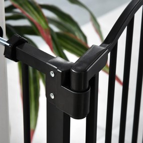 PawHut Rozšiřitelná Bezpečnostní Brána pro Psy 74-80 cm pro Dveře a Schody - Bezpečnostní Brána pro Zvířata s Tlakovým Uchopením a Dvojitým Zámkem Če…