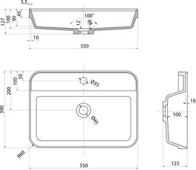 Sapho Sapho, BRAHEA zápustné umyvadlo, Rockstone, 55x39 cm, bílá mat, BE755