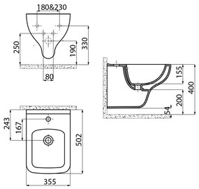 Aqualine Bene BN510 bidet závěsný 35,5 x 50 cm