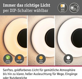 P 94955 LED venkovní nástěnné svítidlo Aureva IP65 kruhové 220mm 2200 - 4000K 20,5W 230V antracit/bílá polykarbonát - PAULMANN