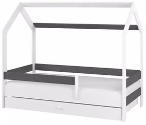Dětská postel Domeček 160x80 cm Bílá + Antracit - Se šuplíkem