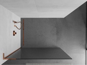 Mexen Kioto L, sprchová zástěna Walk-In 110 x 200 cm, 8mm sklo s žebrovým vzorem, růžové zlato profil, 800-110-103-60-09