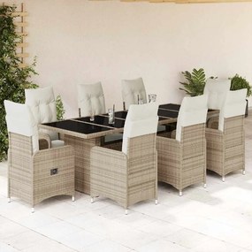 9dílný zahradní bistro set s poduškami béžový polyratan 3277286