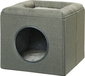 PawHut kočičí jeskyně s dvěma úrovněmi, kočičí pelíšek s polštářem, psí dům pro kočky do 5 kg, 36,5 x 36,5 x 33 cm, zelená | Aosom