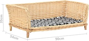 Pelíšek pro psy s poduškou 90 x 54 x 35 cm přírodní vrba 170775