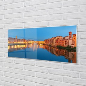 akrylový obraz Italy River mosty budovy v noci 120x60 cm