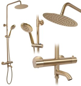 Sprchový set s termostatem Rea Lungo zlatý - vanová baterie, dešťová a ruční sprcha