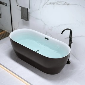 BPS-koupelny Volně stojící akrylátová vana HYD-CES518C 170x75 bílá/černá, odtokový komplet černý