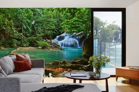 DIMEX | Samolepicí vliesová fototapeta na zeď Vodopád v Thajsku I MA-5-3263 | 375 x 250 cm | zelená, modrá, bílá