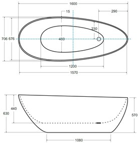 BESCO Volně stojící vana GOYA Glam - zlatá Rozměr vany - 160 × 70 cm - VANSAL16GLAM01