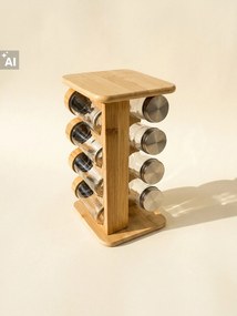 Sinsay - Bambusový stojan na koření se skleněnými nádobami 9 pack - clear