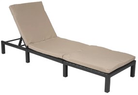 Zahradní lehátko HWC-A51 - polyratan, krémové polštáře basic 5cm - antracit
