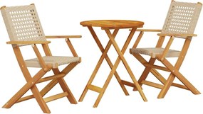 3dílný bistro set béžový polyratan a masivní dřevo 3281792