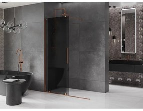 Mexen Velar, sprchová zástěna s posuvnými dveřmi Walk-in 130 x 200 cm, 8mm šedé sklo, růžové zlato, 871-130-000-43-60