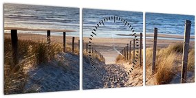 Obraz - Cesta k pláži Severního moře, Nizozemsko (s hodinami) (90x30 cm)