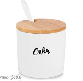 VILDE Kulatá keramická cukřenka s bambusovým víčkem a lžičkou, 250ML bílá