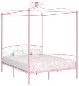 Rám postele s nebesy růžový kovový 180 x 200 cm