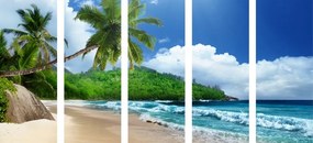 5-dílný obraz nádherná pláž na ostrově Seychely - 200x100 cm