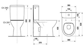 Jika Lyra Plus WC kombi set s nádržkou, vodorovný odpad, Rimless, bílá H8273860002801