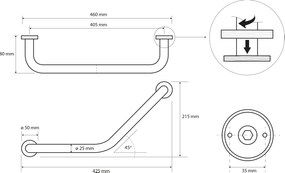 Sapho, X-ROUND E madlo lomené 400mm, chrom, XR502