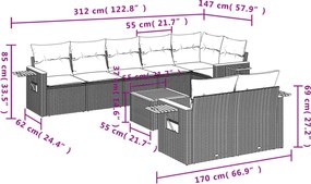 9dílná zahradní sedací souprava s poduškami šedá polyratan 3259400