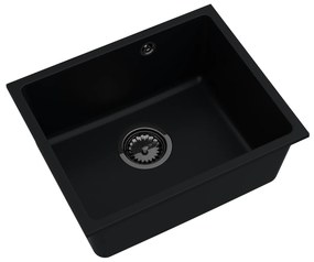 Sink Quality Crypton 55, kuchyňský granitový dřez 460x375x205 mm + černý sifon, černá, SKQ-CRY.C.1KBO.55.XB