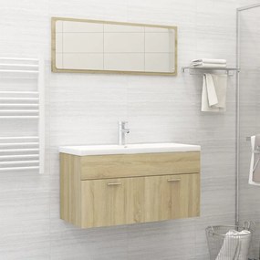 Set koupelnového nábytku - s umyvadlem a baterií - 91 cm - dřevotříska | dub sonoma