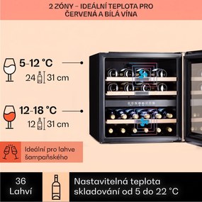 Klarstein Vinsider 36 Quartz Edition, vinotéka, 85 l, 2 zóny, 5-22 °C