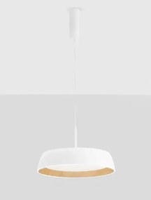 LED stmívatelný bílo-dřevěný moderní lustr Sigi